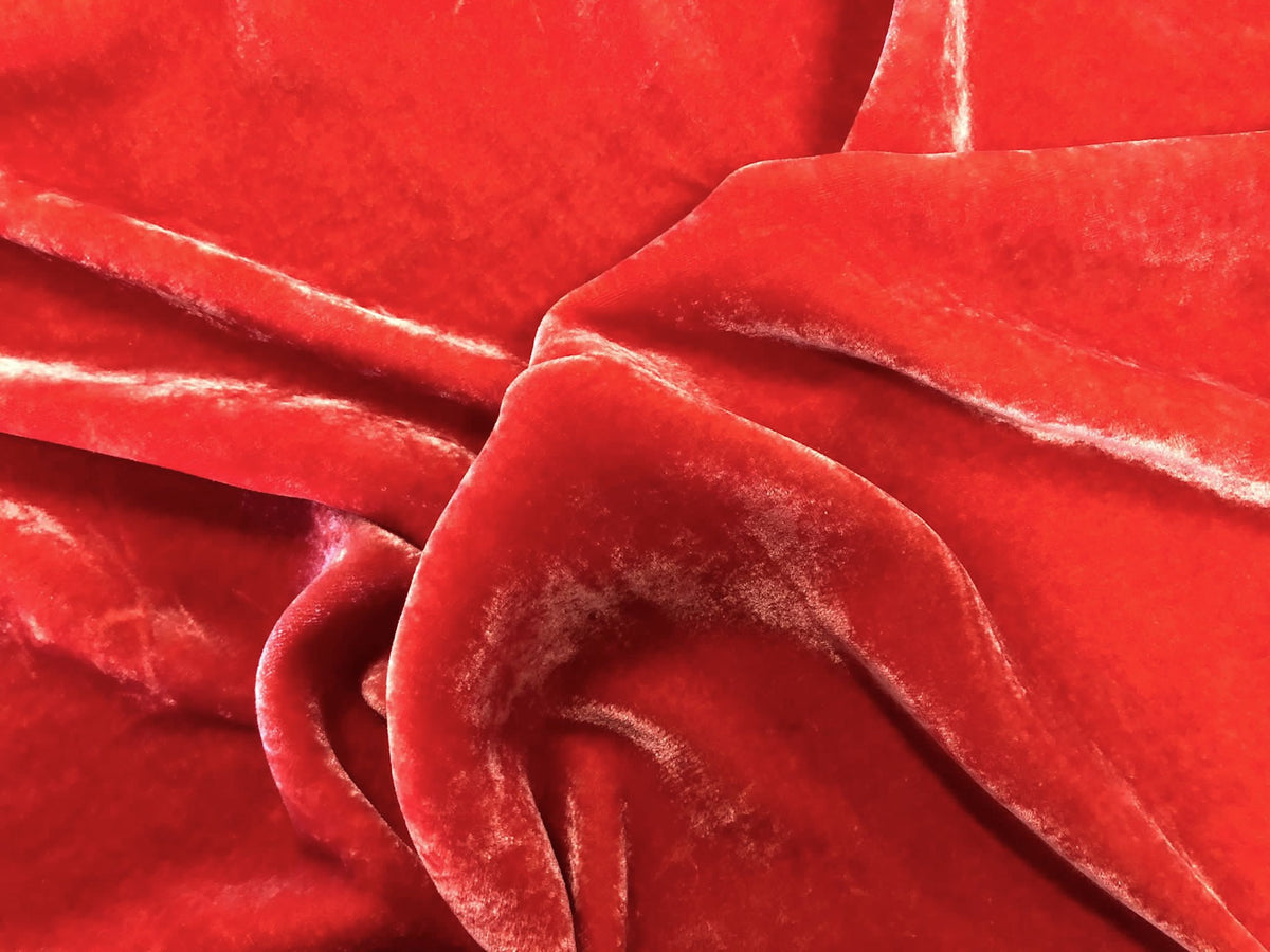 LAST PIECE: 2.1 MT Silk Blend Velvet, Bright Coral Red – Fabric Muse
