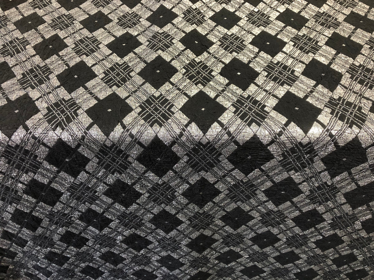 Black & Silver Geometric Cloqué Jacquard – Fabric Muse