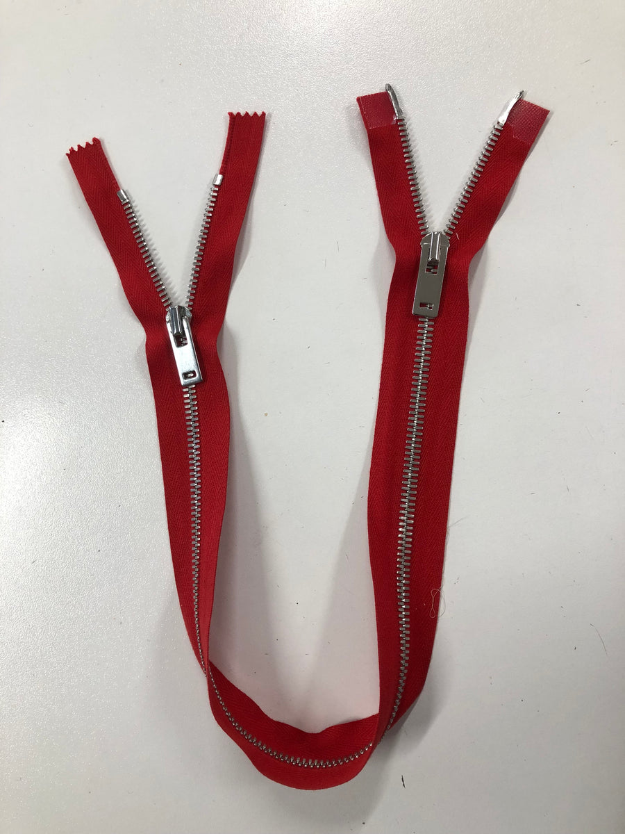 55cm Double Open-ended Zipper, Red with Silver Hardware – Fabric Muse