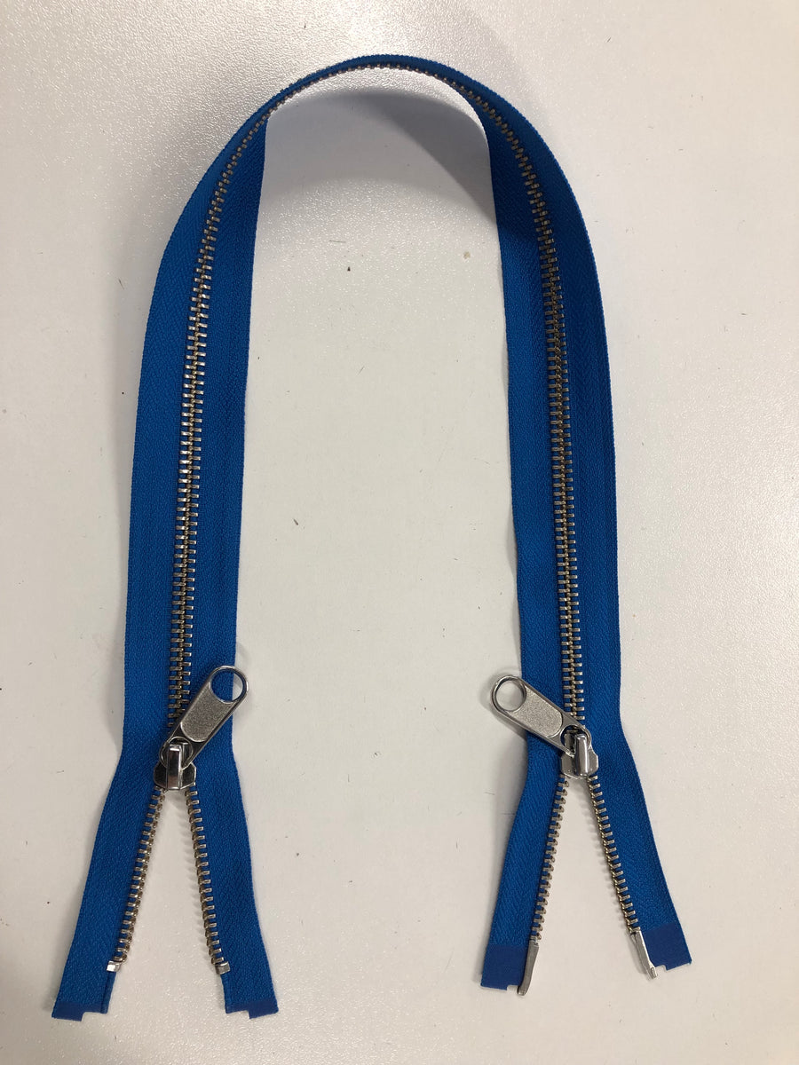 55cm Double Open-ended Zipper, Blue with Silver Hardware – Fabric Muse