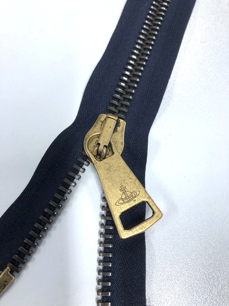 60cm Double Open-ended Zipper, Navy with Gold Hardware – Fabric Muse