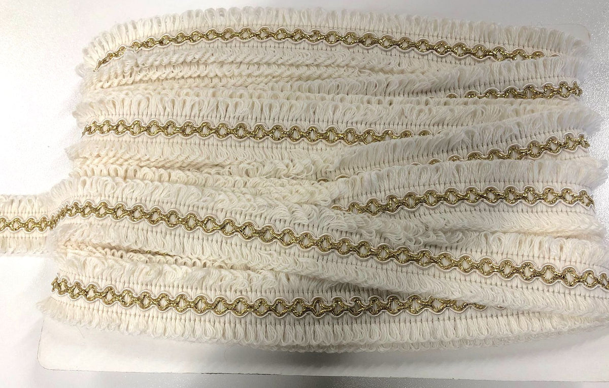 Ivory Looped Fringe Braid With Gold – Fabric Muse