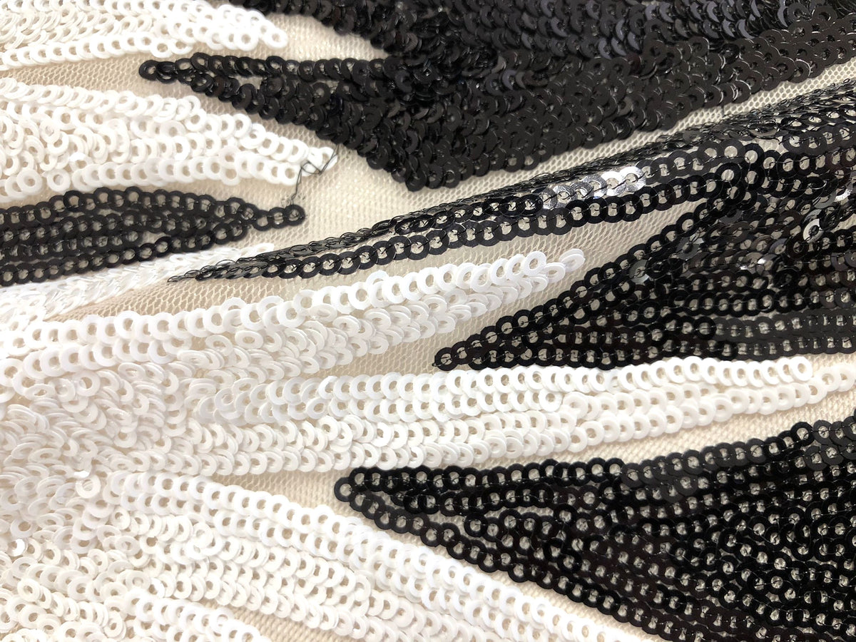 Black & White Sequin Flames on Tulle Net – Fabric Muse