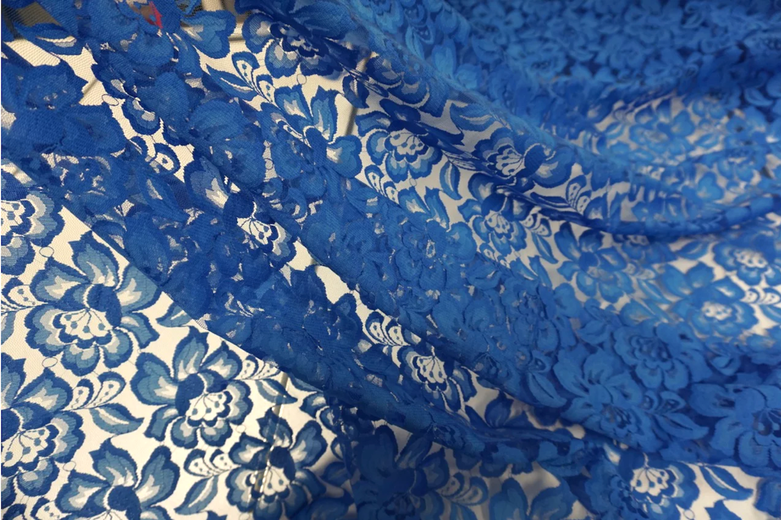 Bright Blue Floral Lace – Fabric Muse