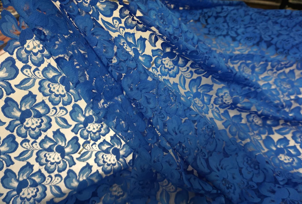 Bright Blue Floral Lace – Fabric Muse
