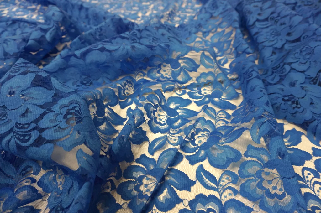 Bright Blue Floral Lace – Fabric Muse
