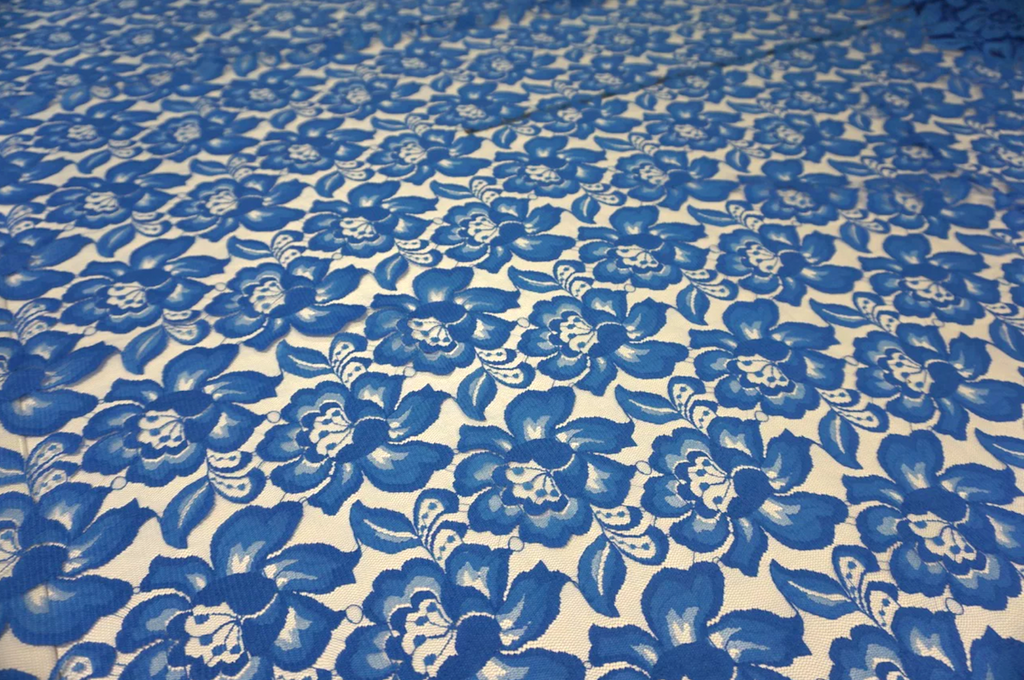 Bright Blue Floral Lace – Fabric Muse
